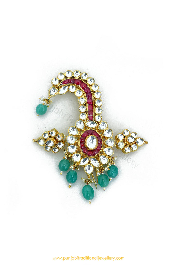Gold Finished Rubu Emerald Kundan Kalgi | Punjabi Traditional Jeweller ...